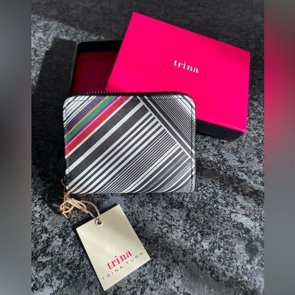 Trina Turk | Bags | Trina Turk Black And White Striped Wallet With ...